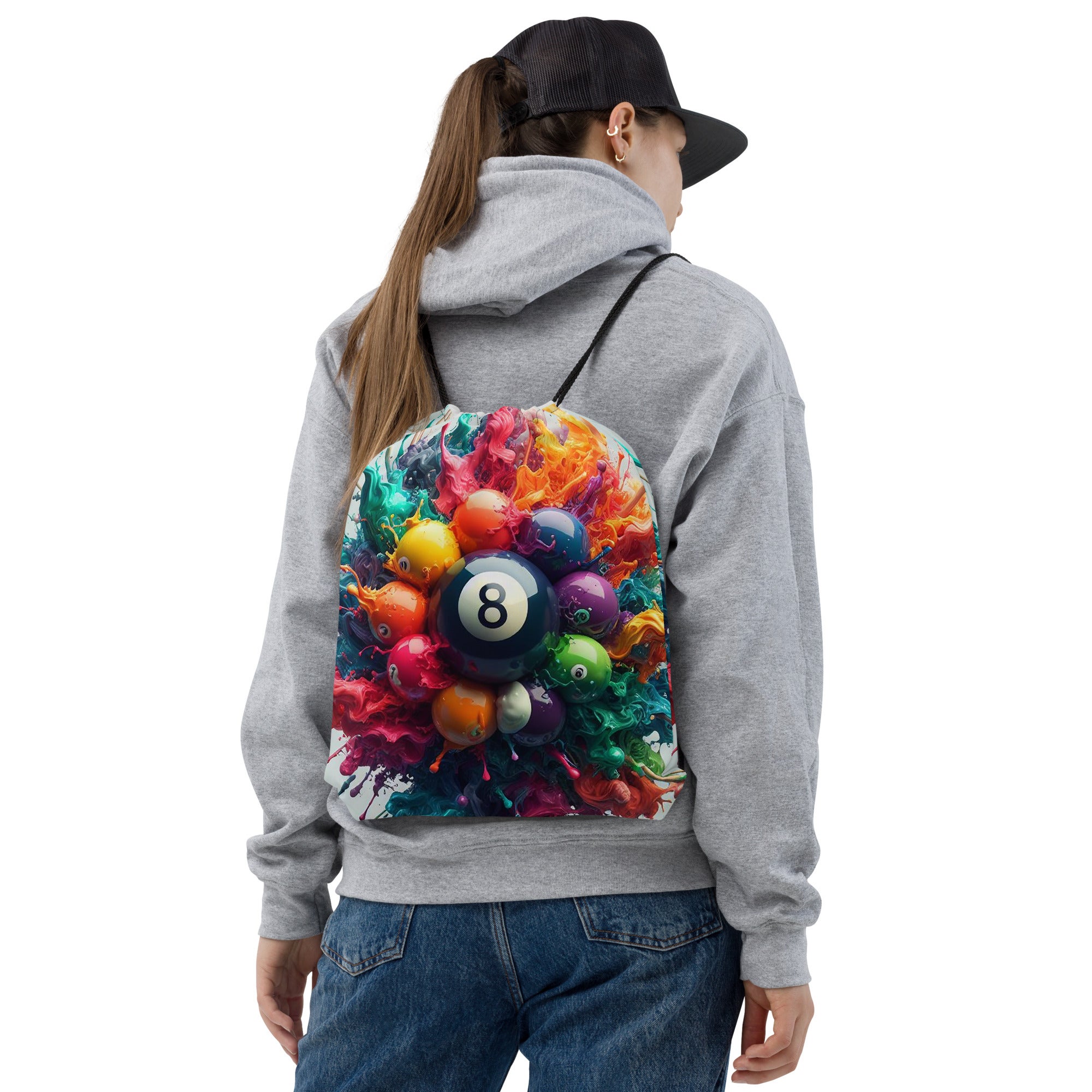8 Ball Paint Explosion Drawstring Bag | Miss Cue, LLC